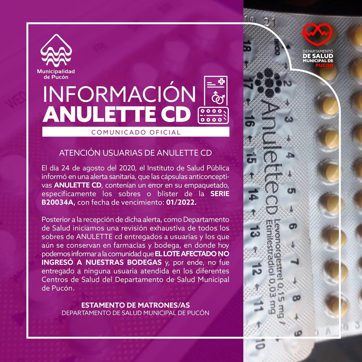 ONG'S denuncian falla de anticonceptivo Anulette CD: 111 mujeres ...